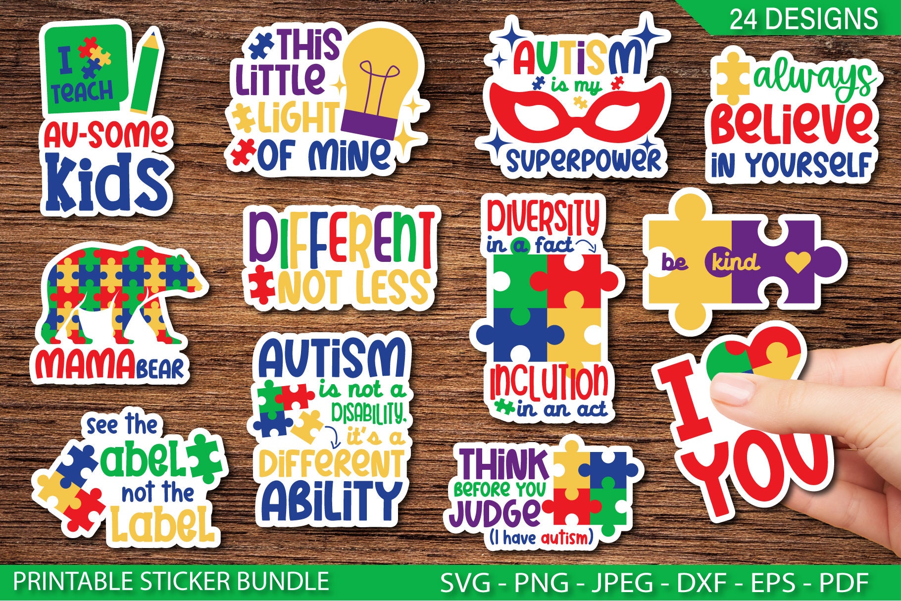Autism Printable Sticker Bundle SVG, Autism Awareness Svg, Autism Mom ...