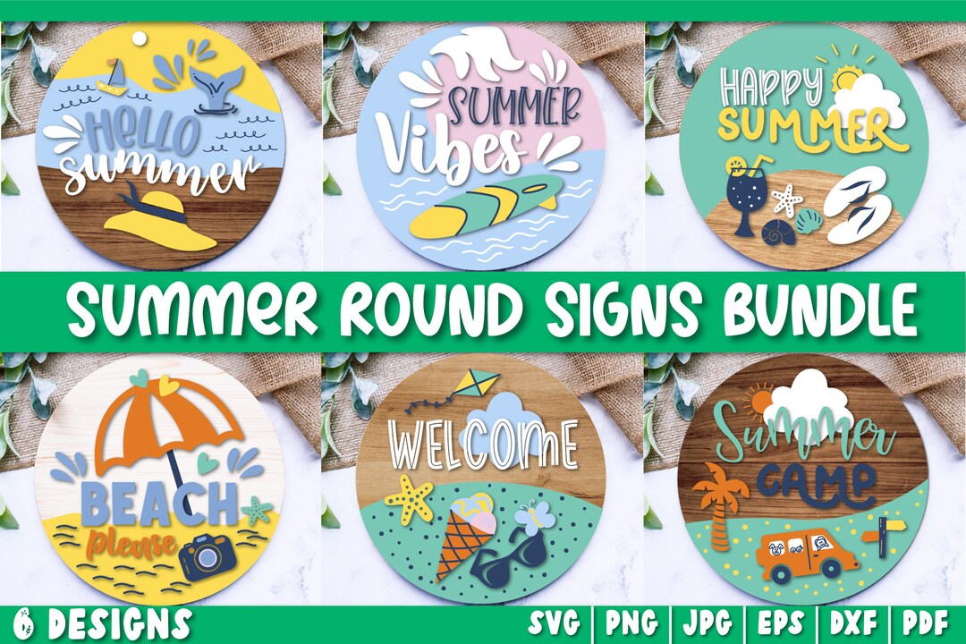 Summer Door Round Signs Bundle, Summer Bundle SVG, Summer Welcome Sign ...