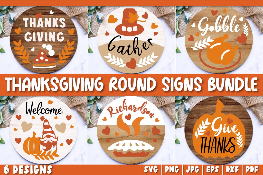 Thanksgiving Round Signs SVG Bundle, Autumn Door Hangers, Round ...