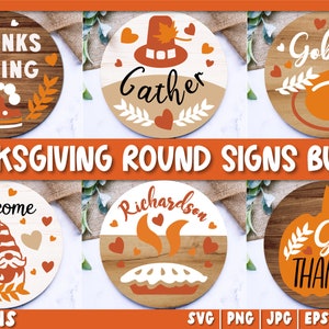 Thanksgiving Round Signs SVG Bundle, Autumn Door Hangers, Round ...