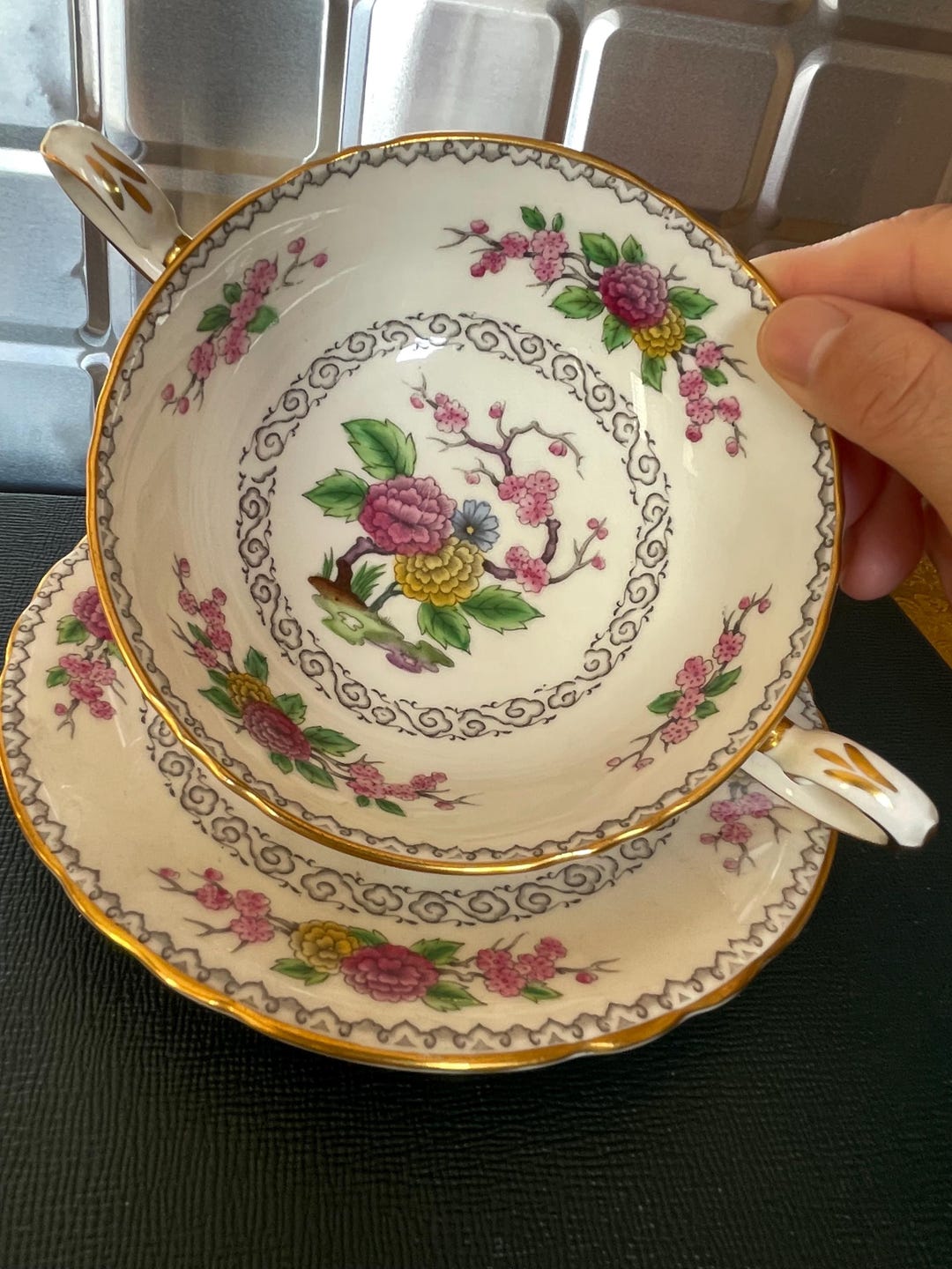 Rare Vintage Tuscan " KI-MING " English Bone China Double Handle Soup Bowl and Soup Plate C1950s ...