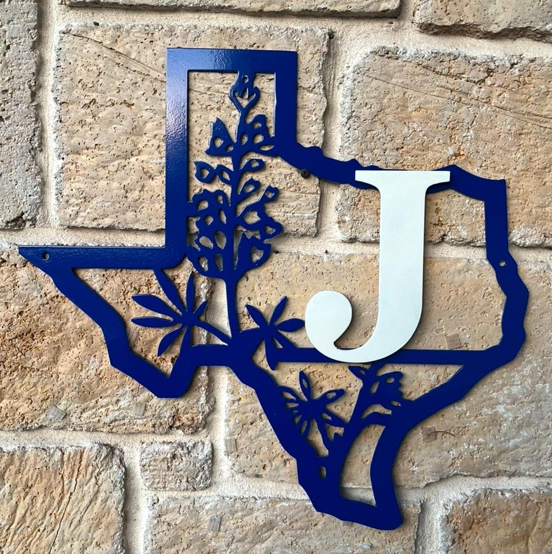 Texas Monogram Sign, Blue Bonnet Metal Sign - Etsy