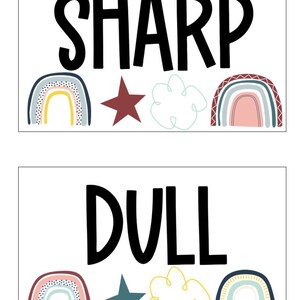 Sharp and Dull Pencil Bin Labels Boho Rainbow | Rainbow Classroom Decor ...