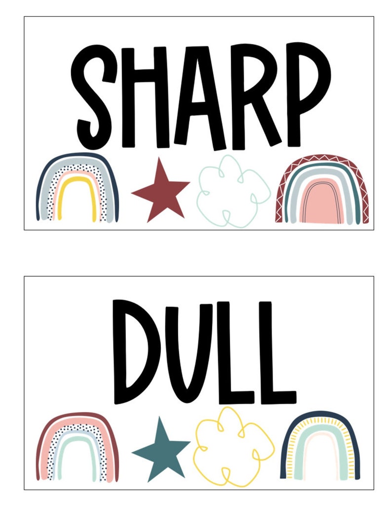 Sharp and Dull Pencil Bin Labels Boho Rainbow | Rainbow Classroom Decor ...