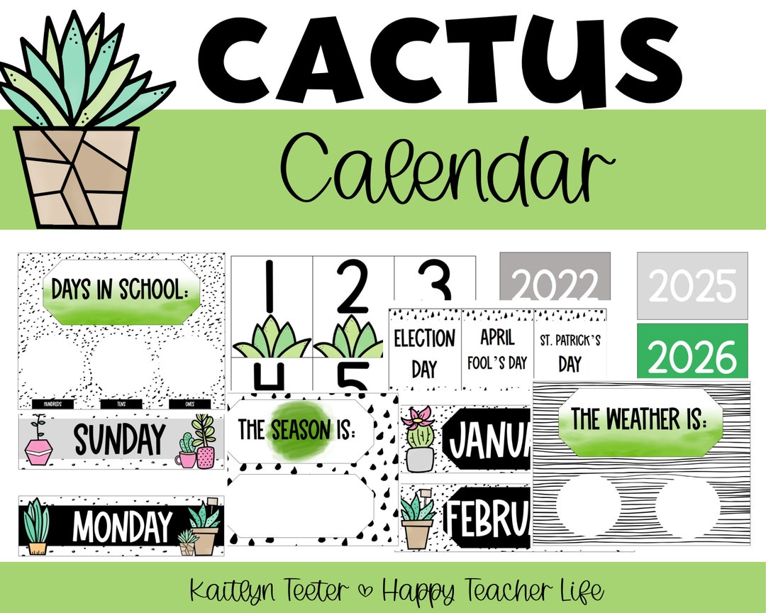 Cactus Plant Themed Classroom Decor Calendar and Weather | Classroom ...