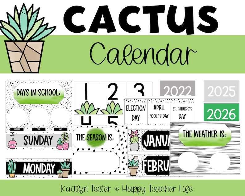 Cactus Plant Themed Classroom Decor Calendar and Weather | Classroom ...