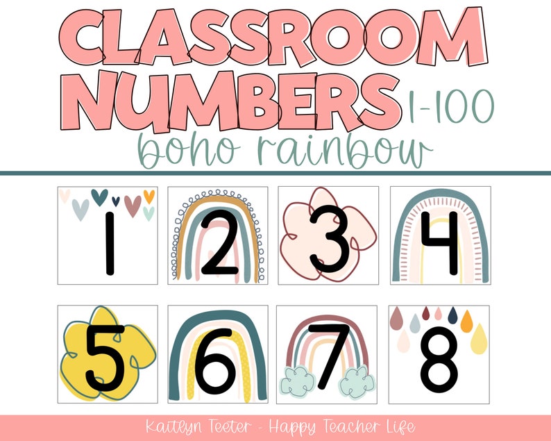 Classroom Boho Rainbow Number Labels 1-100 for Lockers. Student Work ...