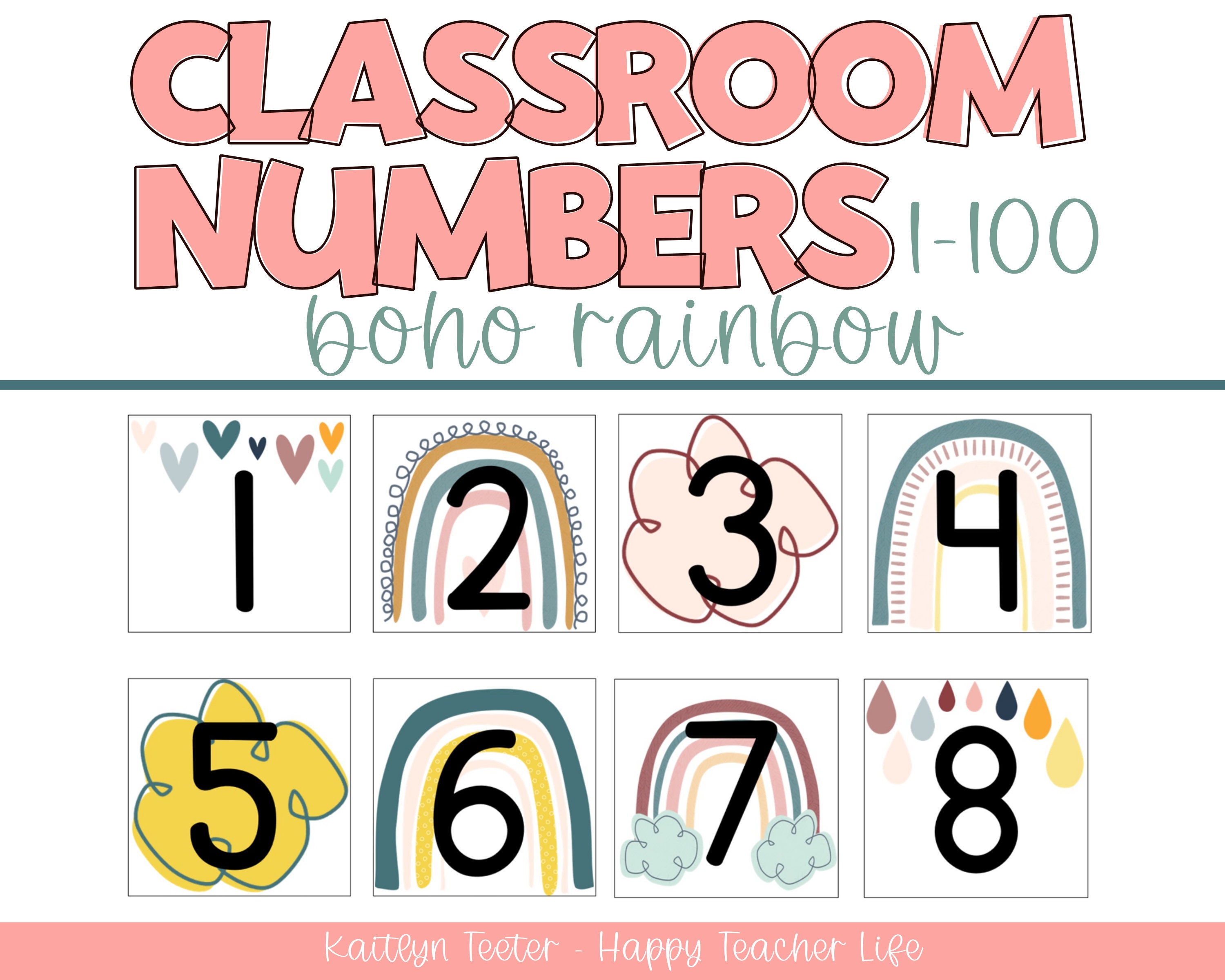 Classroom Boho Rainbow Number Labels 1-100 for Lockers. Student Work ...