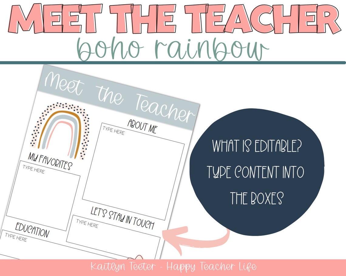 Editable Boho Rainbow Meet the Teacher Template - Etsy