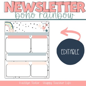 Editable Boho Rainbow Themed Weekly or Monthly Newsletter Template for ...