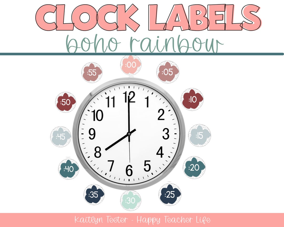 Boho Rainbow Classroom Clock Labels - Etsy