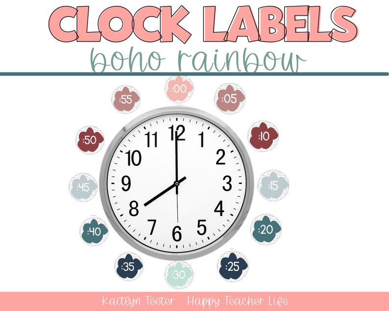Boho Rainbow Classroom Clock Labels - Etsy