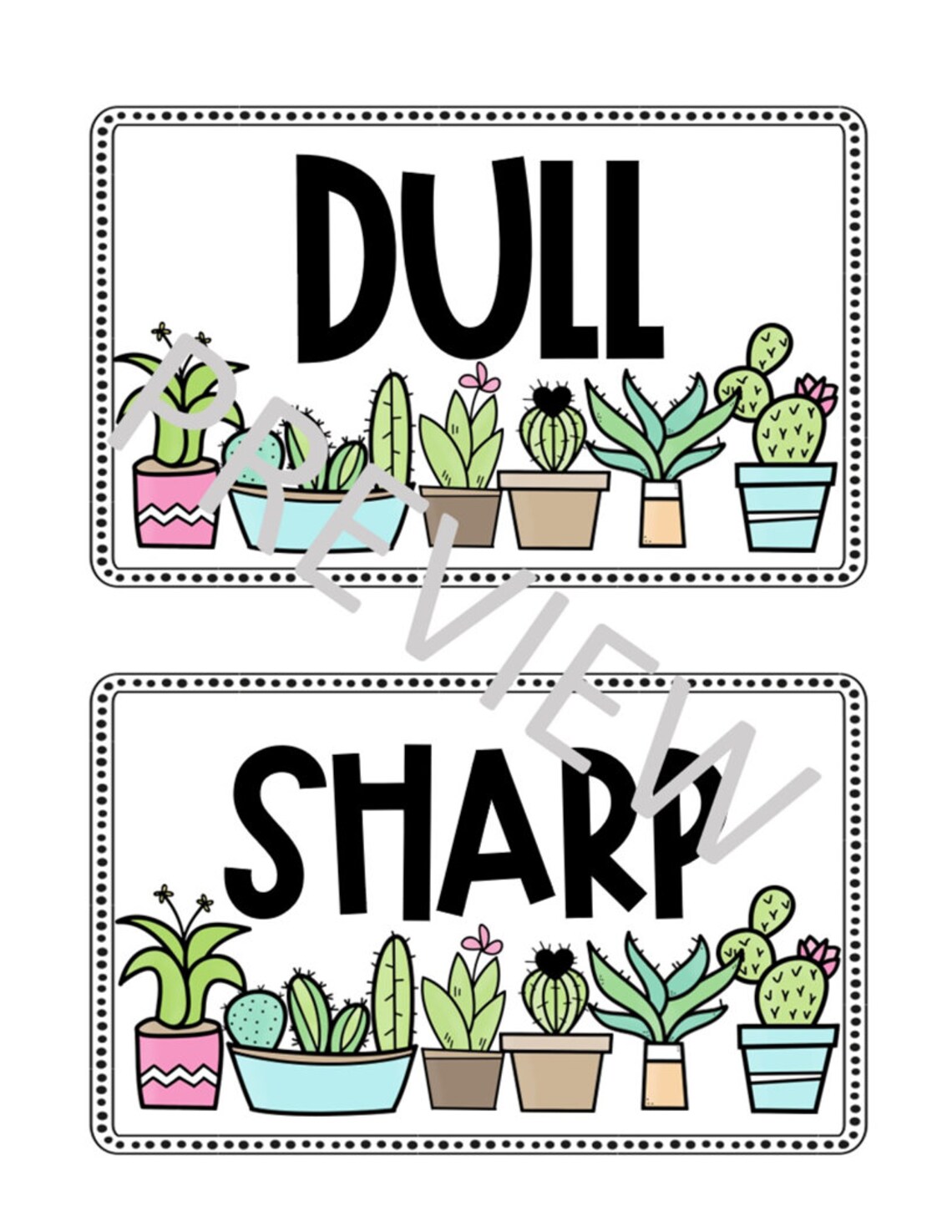 Cactus Plant Themed Pencil Bin Labels Sharp and Dull Pencils - Etsy