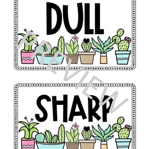 Cactus Plant Themed Pencil Bin Labels, Sharp and Dull Pencils, Pencil ...