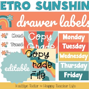 Retro Groovy Themed Editable Drawer Labels | 3-drawer Bins | Classroom ...
