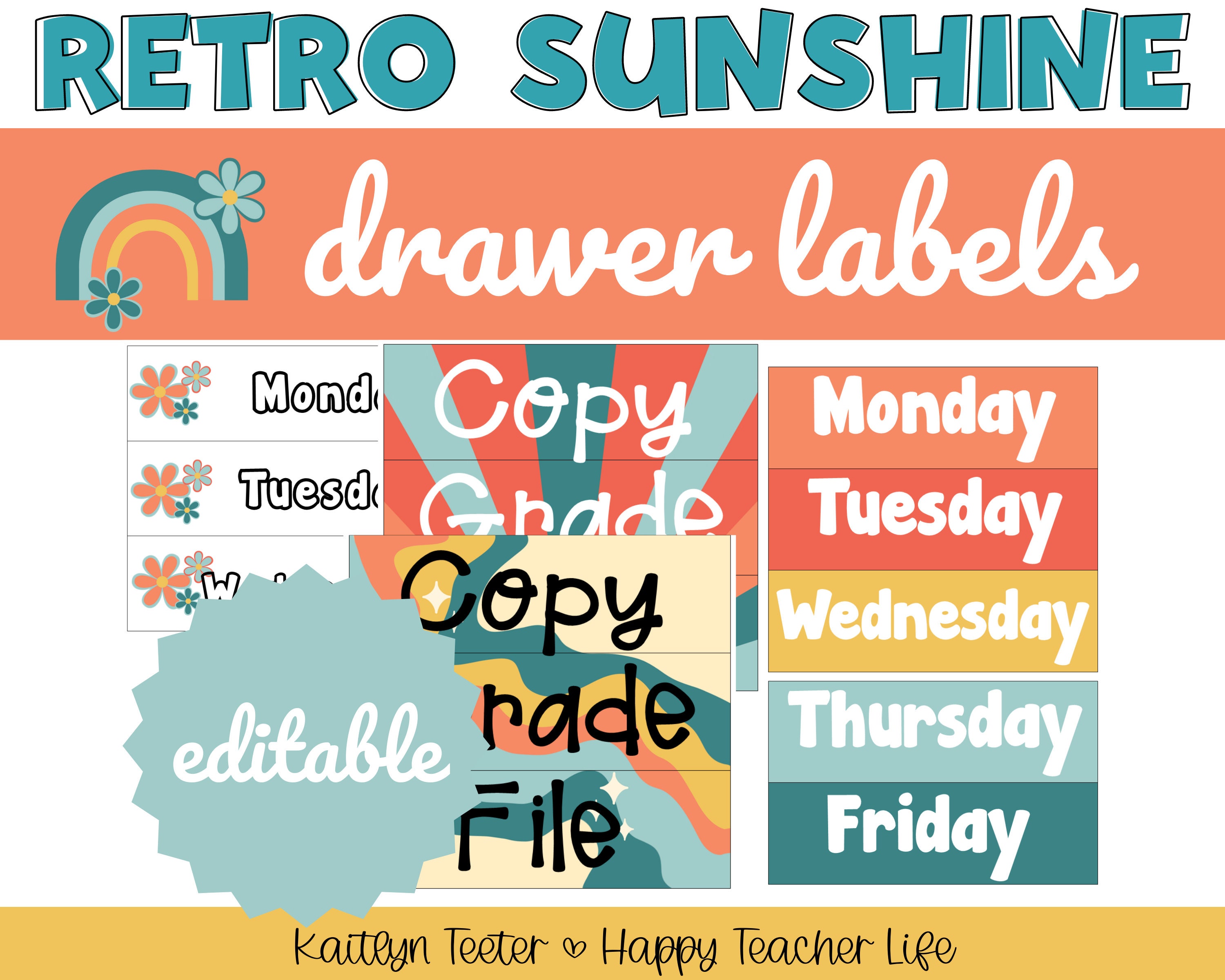 Retro Groovy Themed Editable Drawer Labels | 3-drawer Bins | Classroom ...