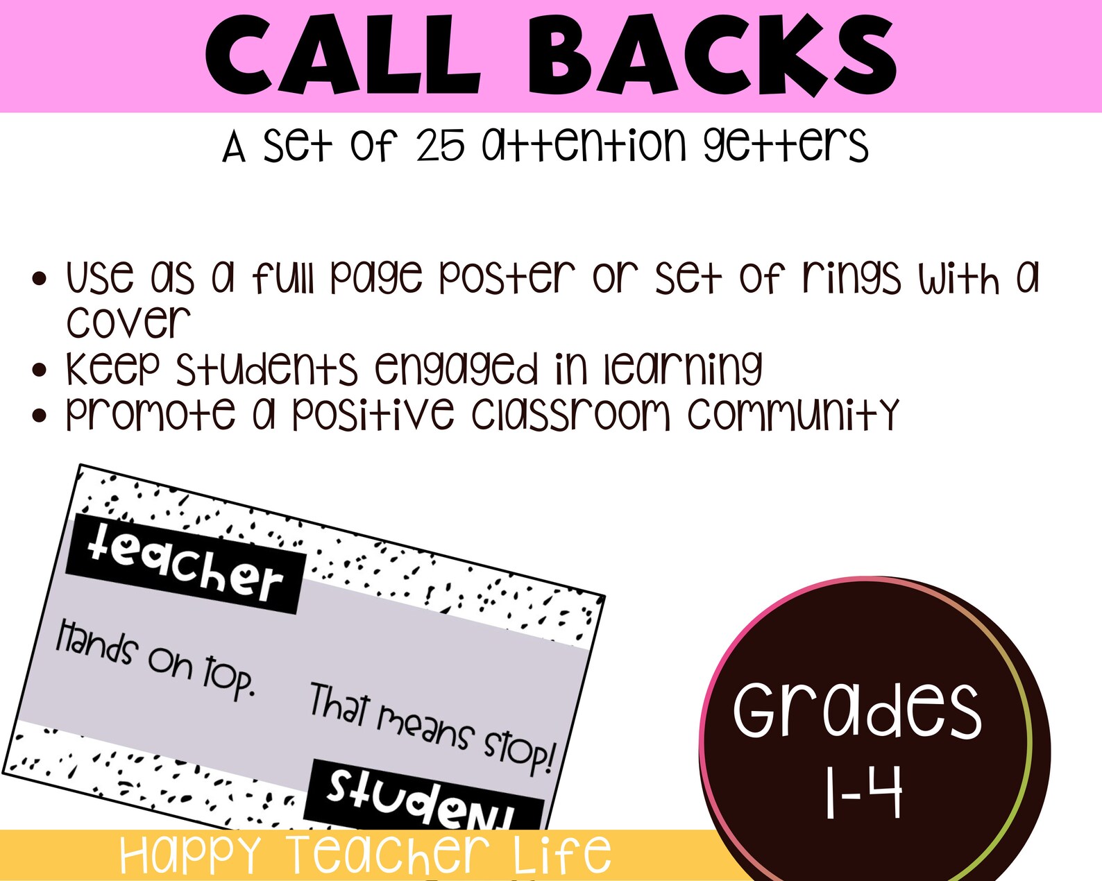 Classroom Call Backs | Call and Response | Attention Getters - Etsy