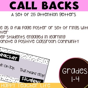 Classroom Call Backs | Call and Response | Attention Getters - Etsy