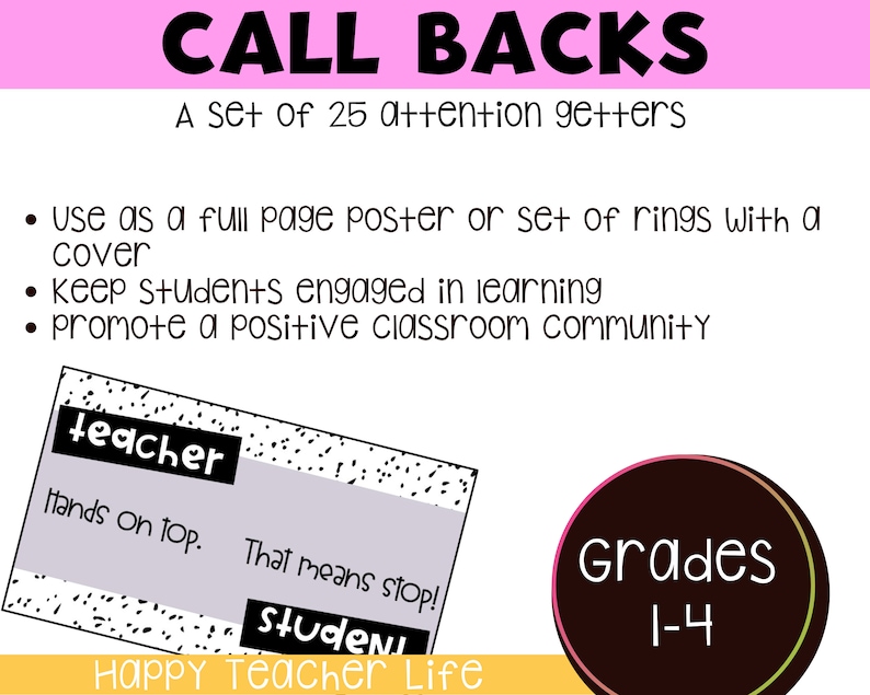 Classroom Call Backs | Call and Response | Attention Getters - Etsy