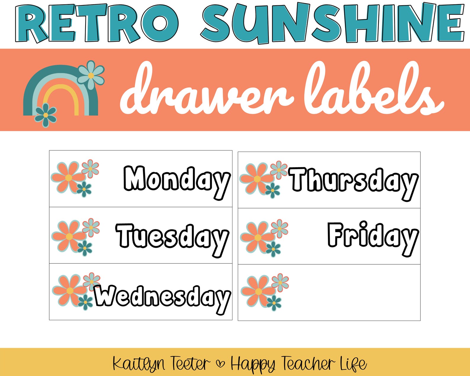 Retro Groovy Themed Editable Drawer Labels 3-drawer Bins - Etsy