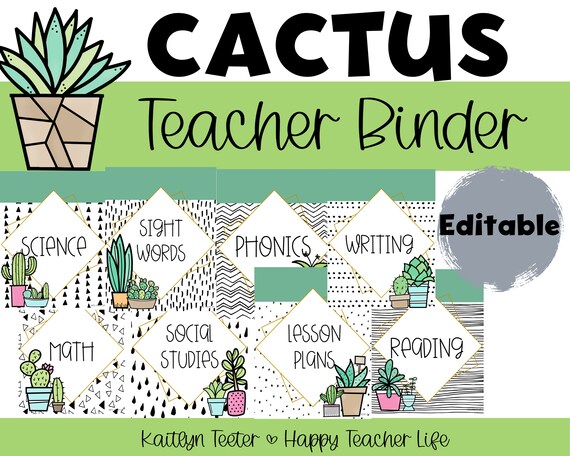 Cactus Plant Themed Classroom Decor EDITABLE Teacher Binder - Etsy