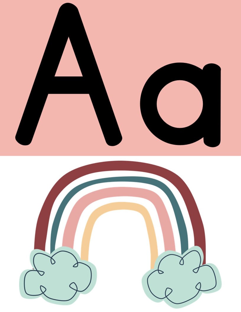 Modern Boho Rainbow Alphabet Signs - Print, Playful and Cursive Fonts ...