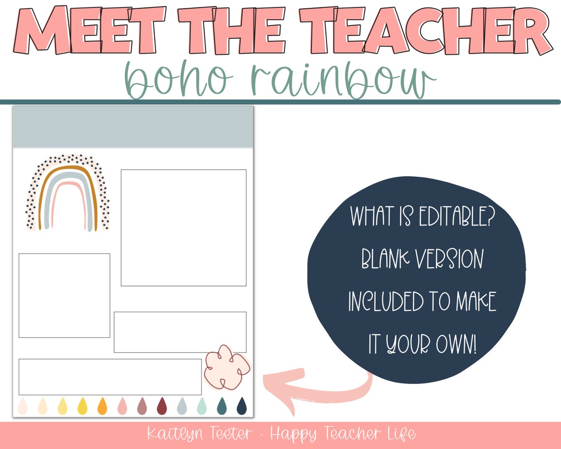 Editable Boho Rainbow Meet the Teacher Template - Etsy