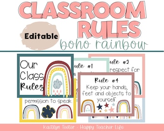 Boho Rainbow EDITABLE Schedule Cards Rainbow Classroom Decor Theme Boho ...