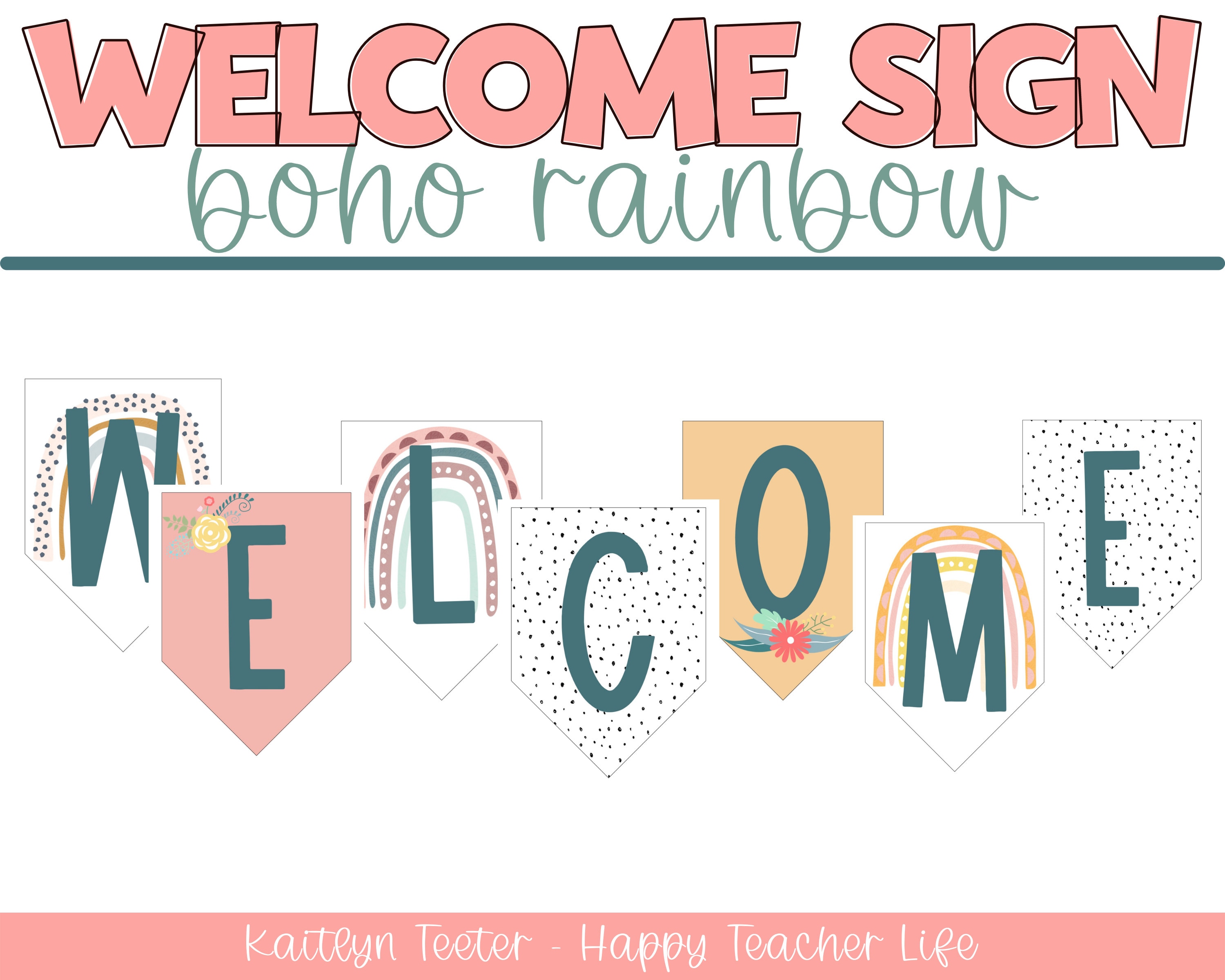 Modern Boho Rainbow Classroom Welcome Sign - Etsy