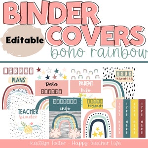 Boho Rainbow Editable Binder Covers With Spines - Etsy