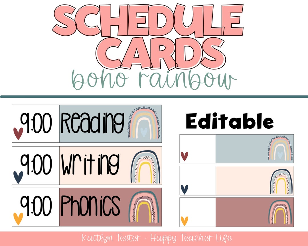 Boho Rainbow EDITABLE Schedule Cards | Rainbow Classroom Decor Theme ...