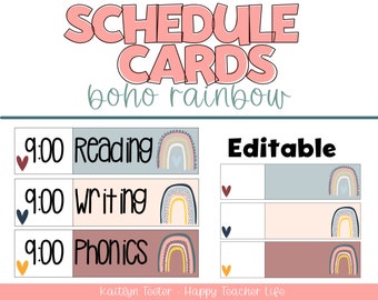 Classroom Schedule Cards Boho Rainbow Classroom Decor Editable Visual ...