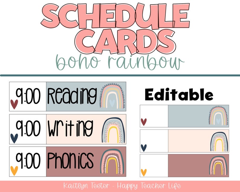 Boho Rainbow EDITABLE Schedule Cards | Rainbow Classroom Decor Theme ...