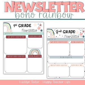 Editable Boho Rainbow Themed Weekly or Monthly Newsletter Template for ...