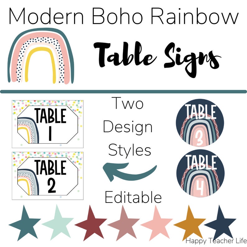 Modern Boho Rainbow EDITABLE Table Signs - Etsy
