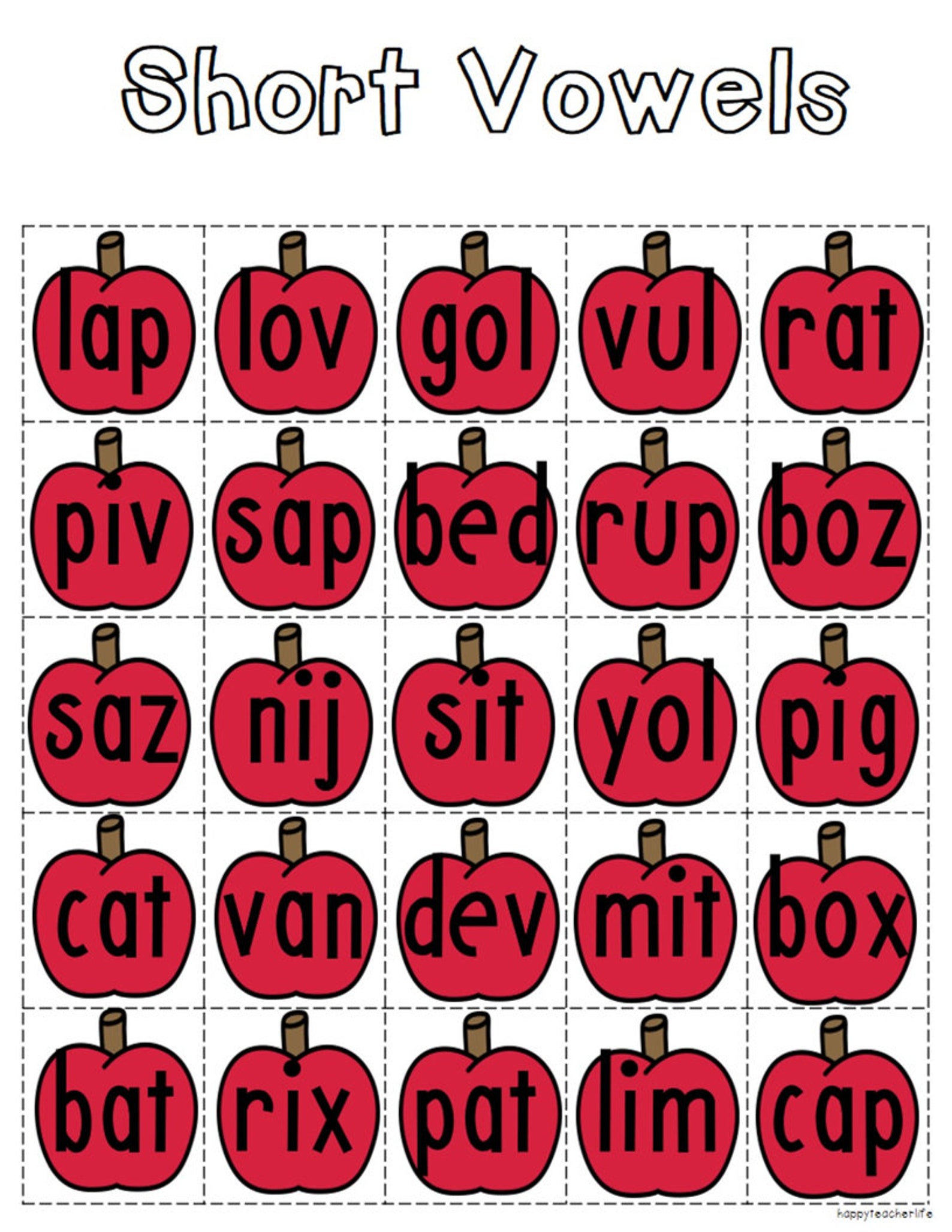 Phonics Word Sort With Short and Long Vowels for Nonsense Words ...