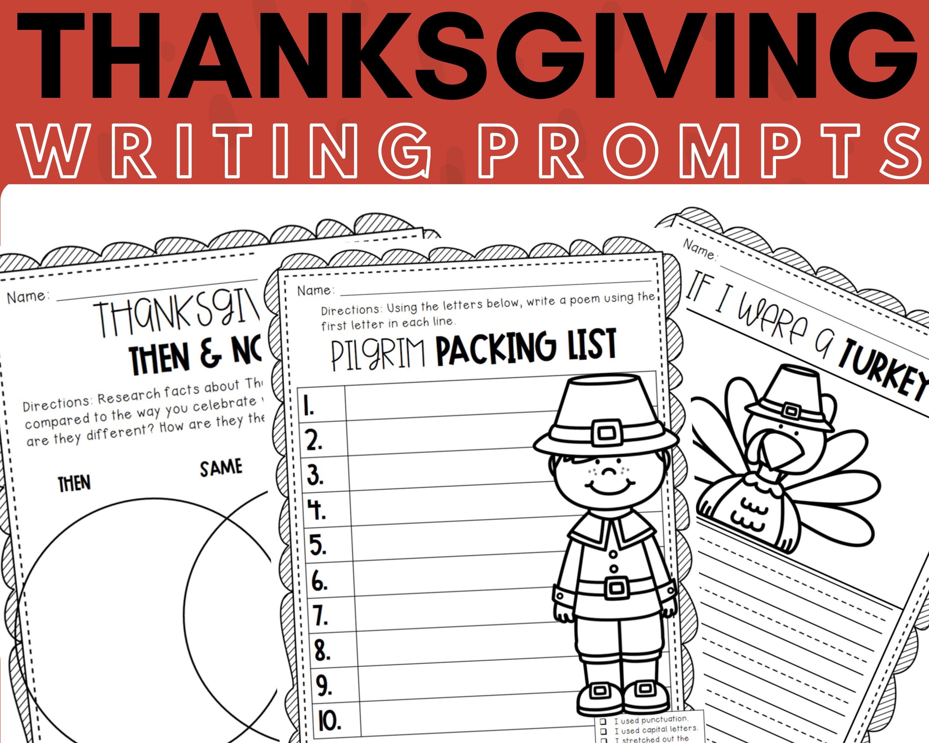 Thanksgiving Writing Prompts With Graphic Organizers and ELA Activities ...