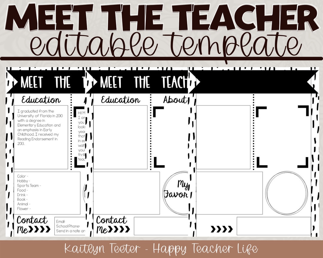 EDITABLE Modern Black and White Meet the Teacher Template | Back to ...