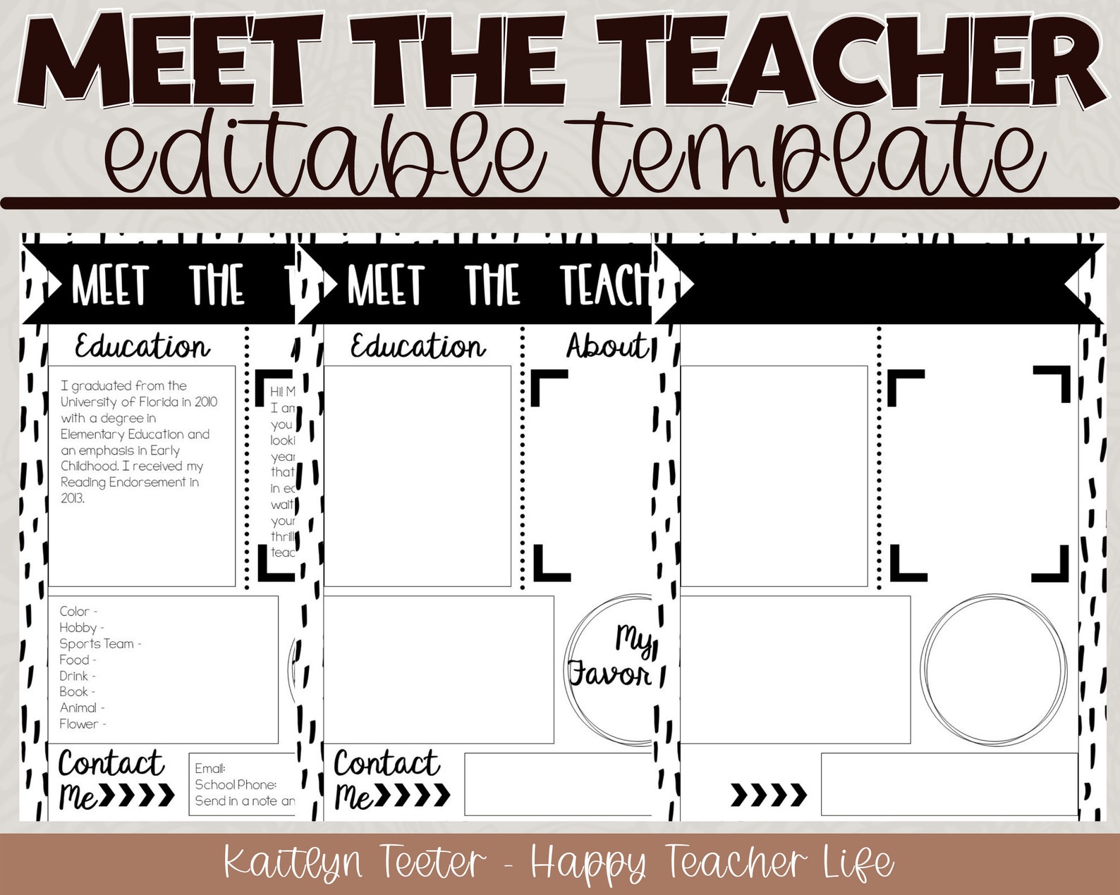 EDITABLE Modern Black and White Meet the Teacher Template | Back to ...