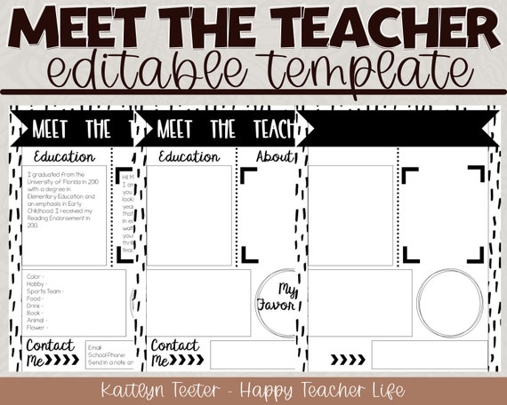 EDITABLE Modern Black and White Meet the Teacher Template - Etsy