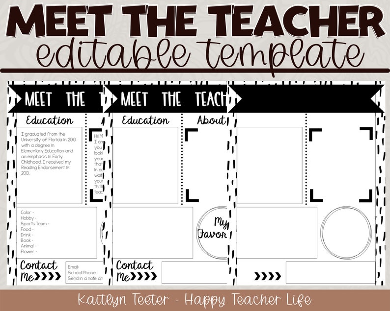 EDITABLE Modern Black and White Meet the Teacher Template | Back to ...
