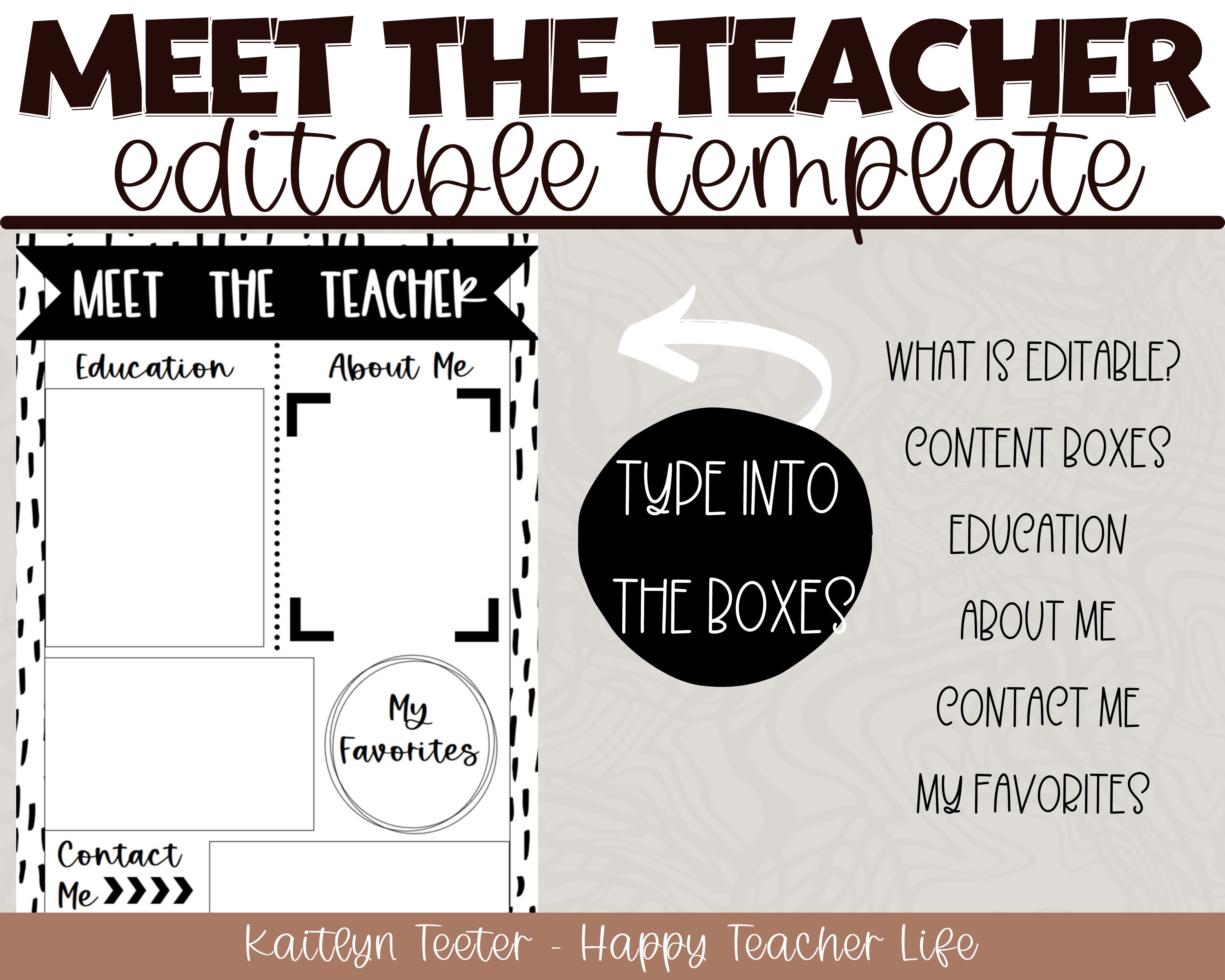 EDITABLE Modern Black and White Meet the Teacher Template | Back to ...