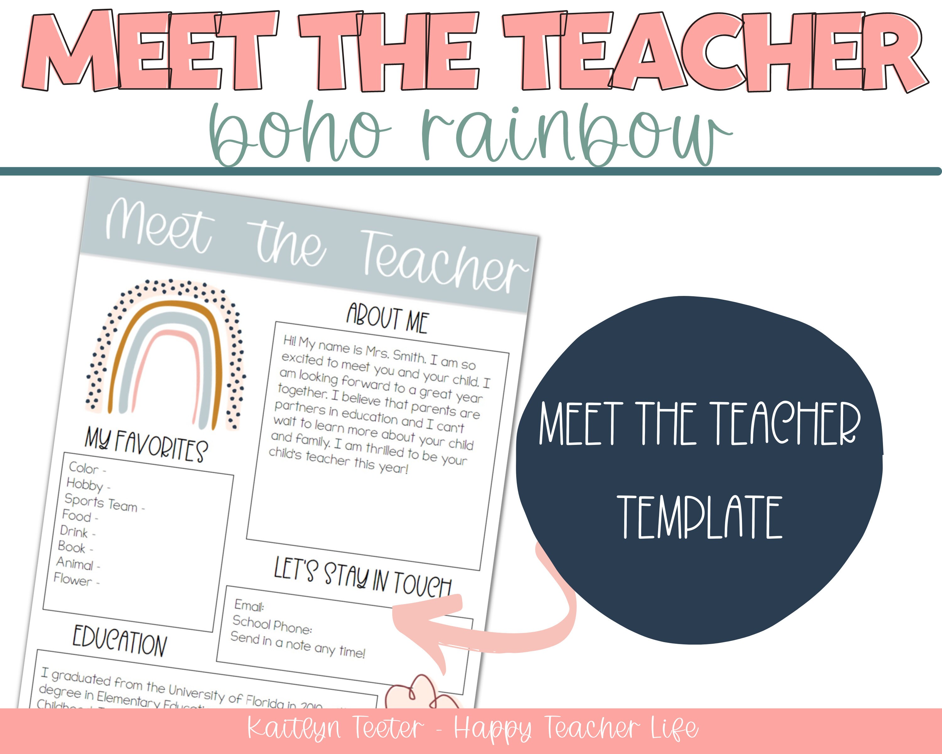 Editable Boho Rainbow Meet the Teacher Template - Etsy