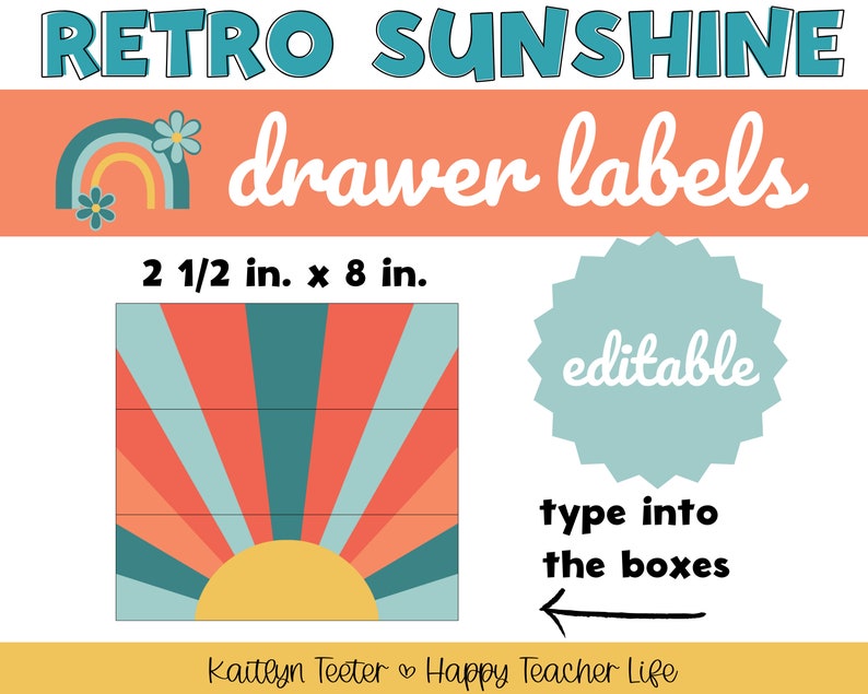 Retro Groovy Themed Editable Drawer Labels 3-drawer Bins - Etsy