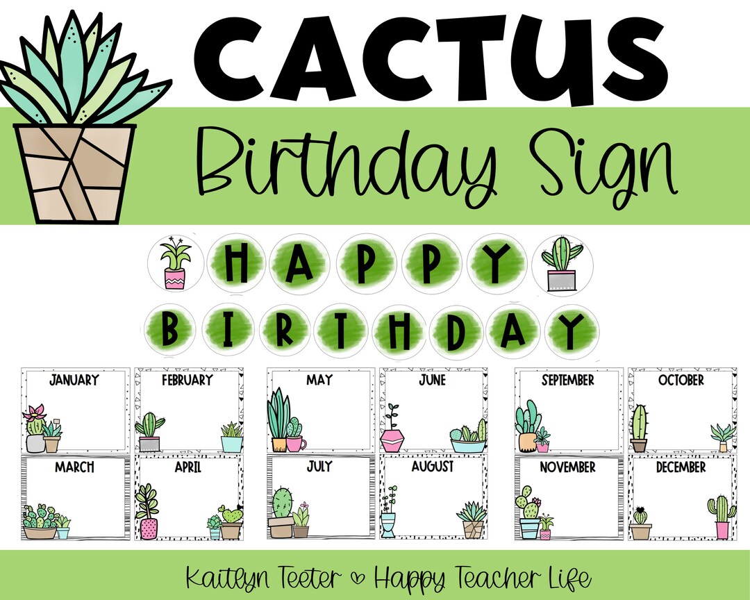 Cactus Plant Themed Birthday Sign | Classroom Decor | Classroom ...