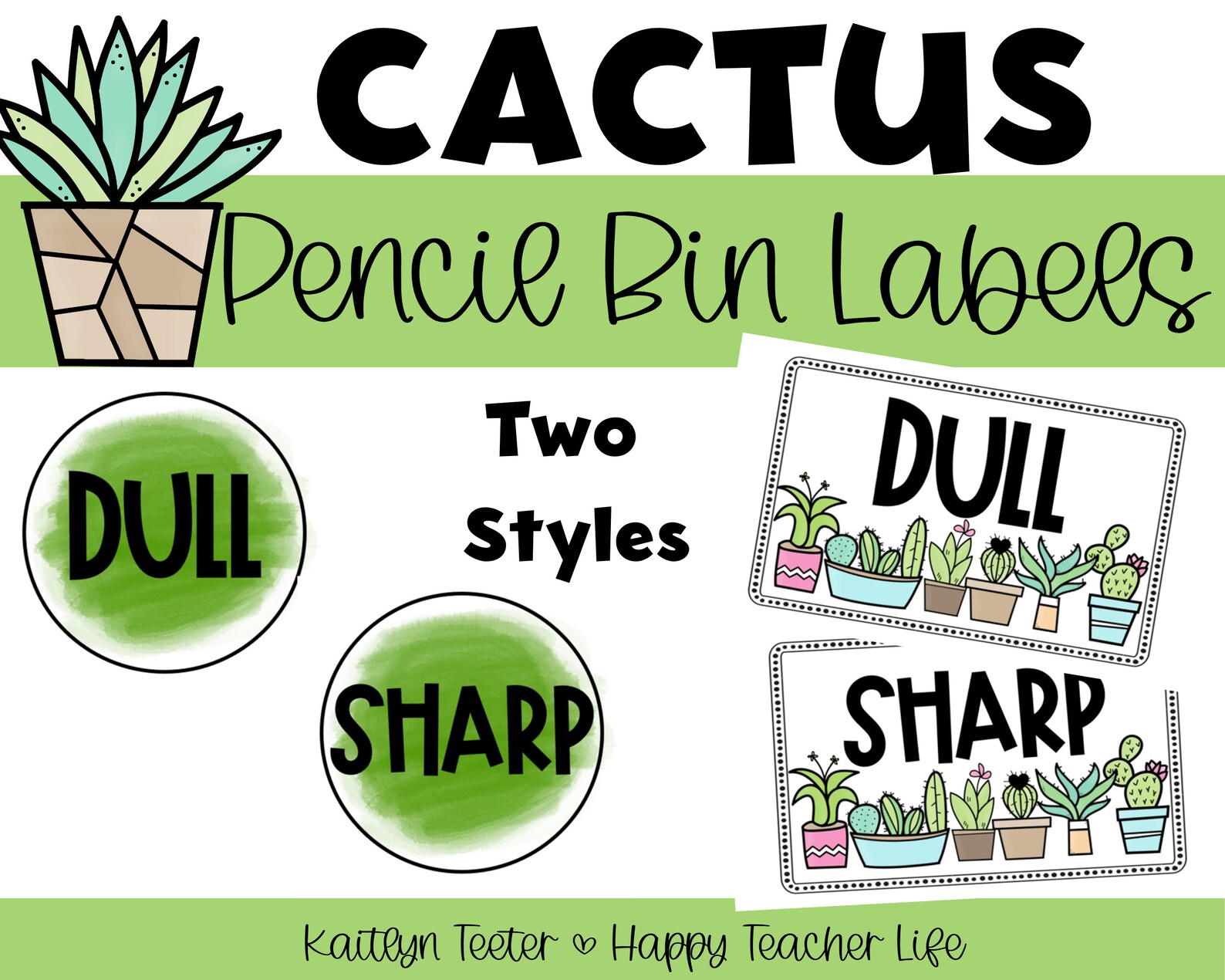 Cactus Plant Themed Pencil Bin Labels, Sharp and Dull Pencils, Pencil ...