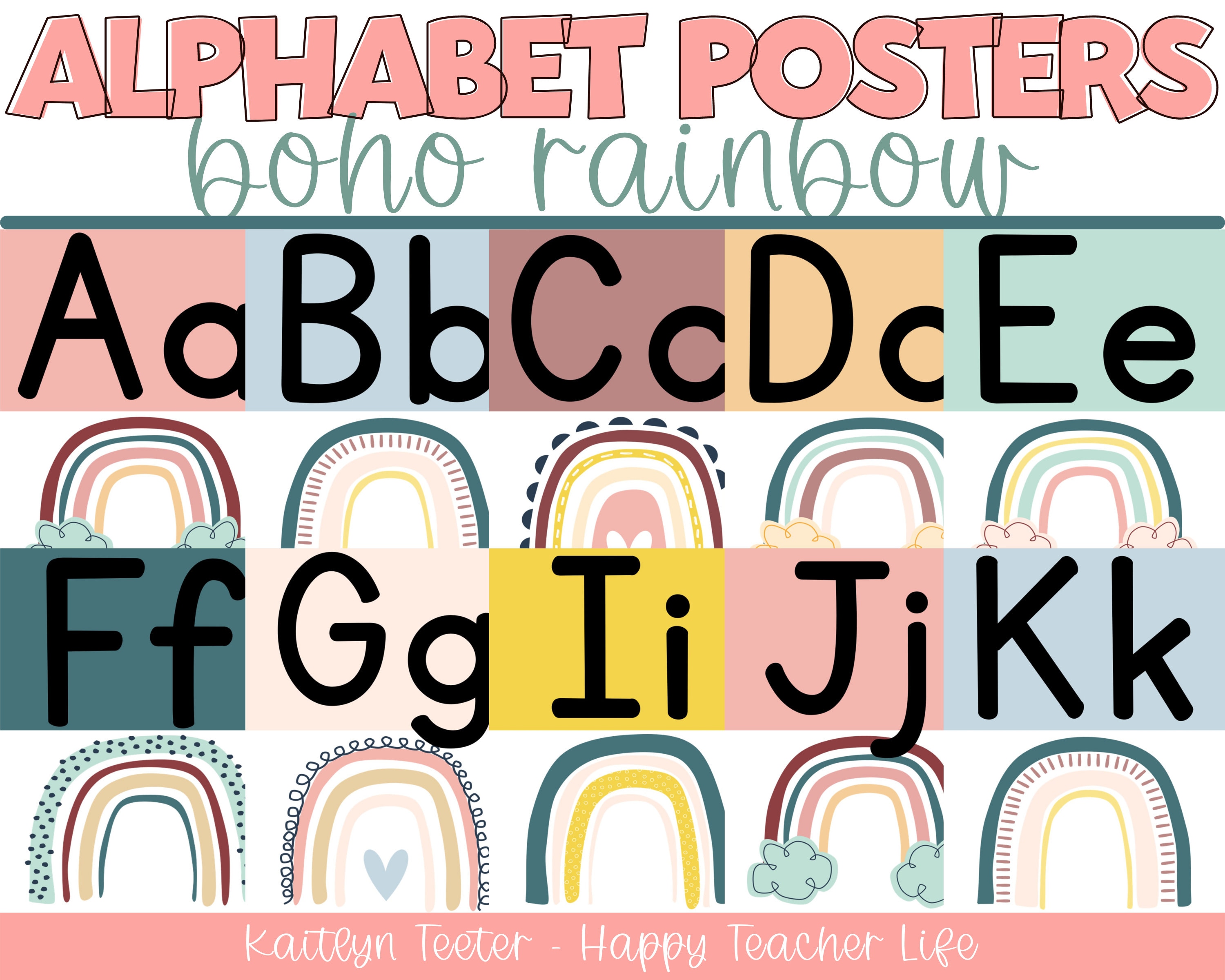 Modern Boho Rainbow Alphabet Signs - Print, Playful and Cursive Fonts ...