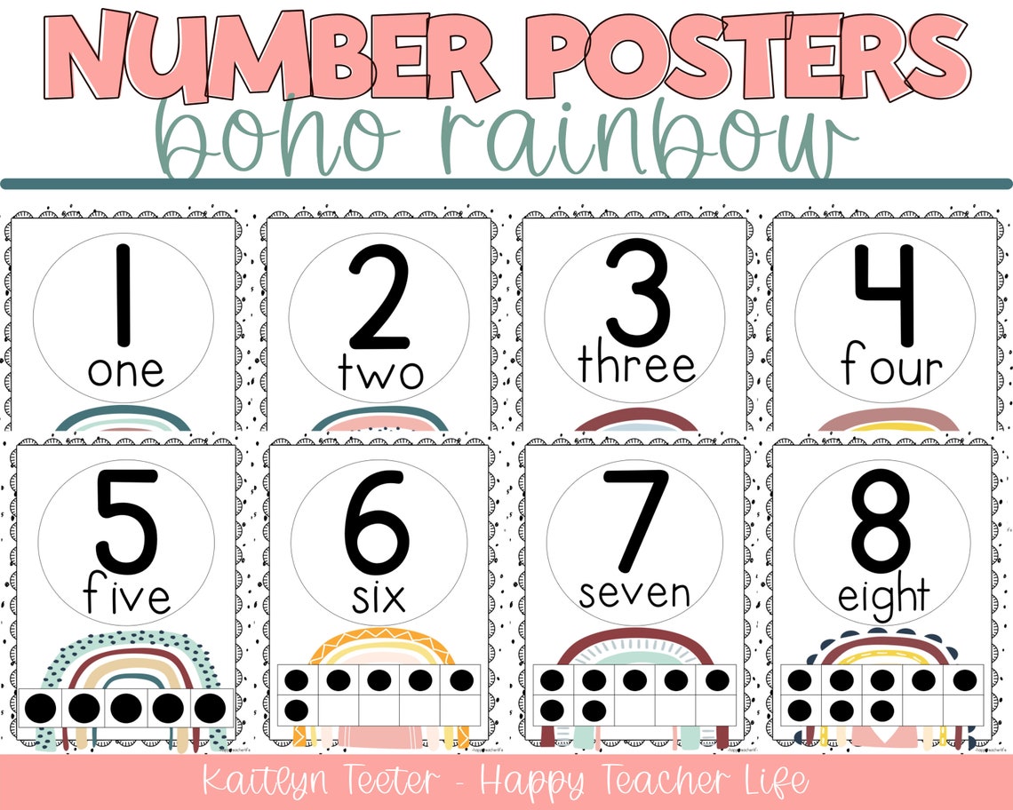 Modern Boho Rainbow Classroom Number Signs 1-20 | Number Posters | Boho ...
