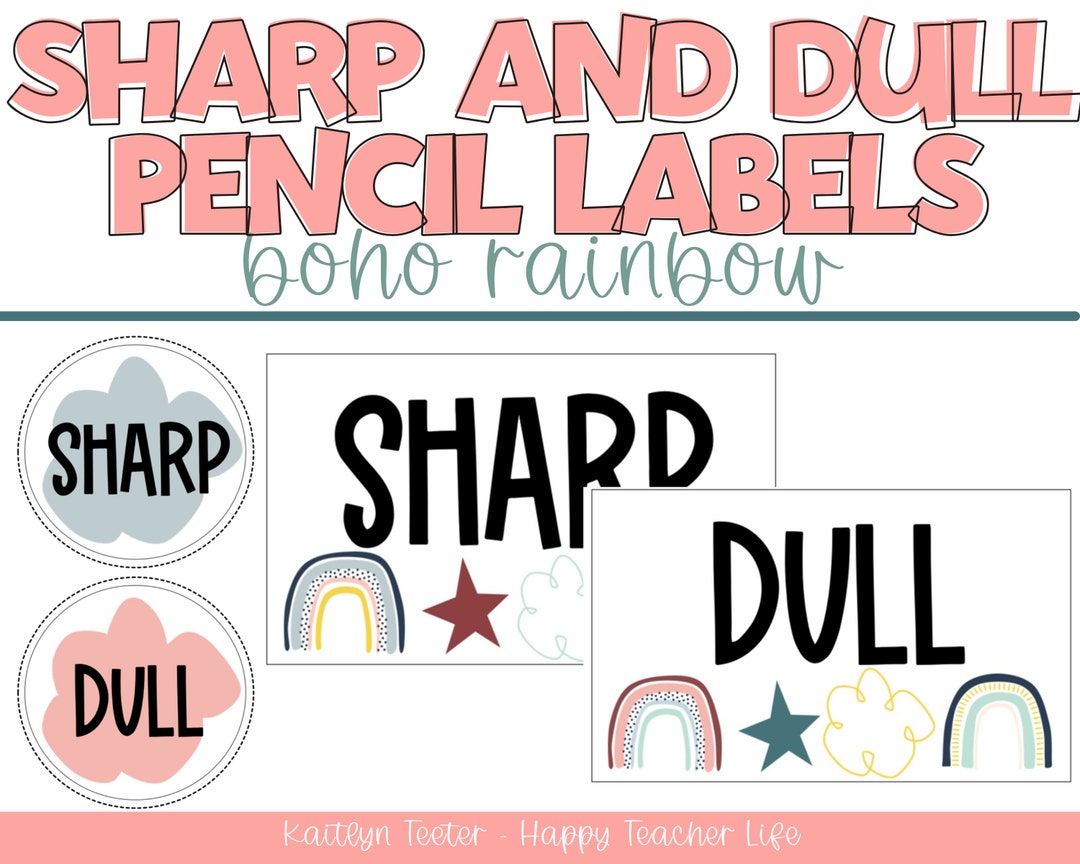 Sharp and Dull Pencil Bin Labels Boho Rainbow | Rainbow Classroom Decor ...