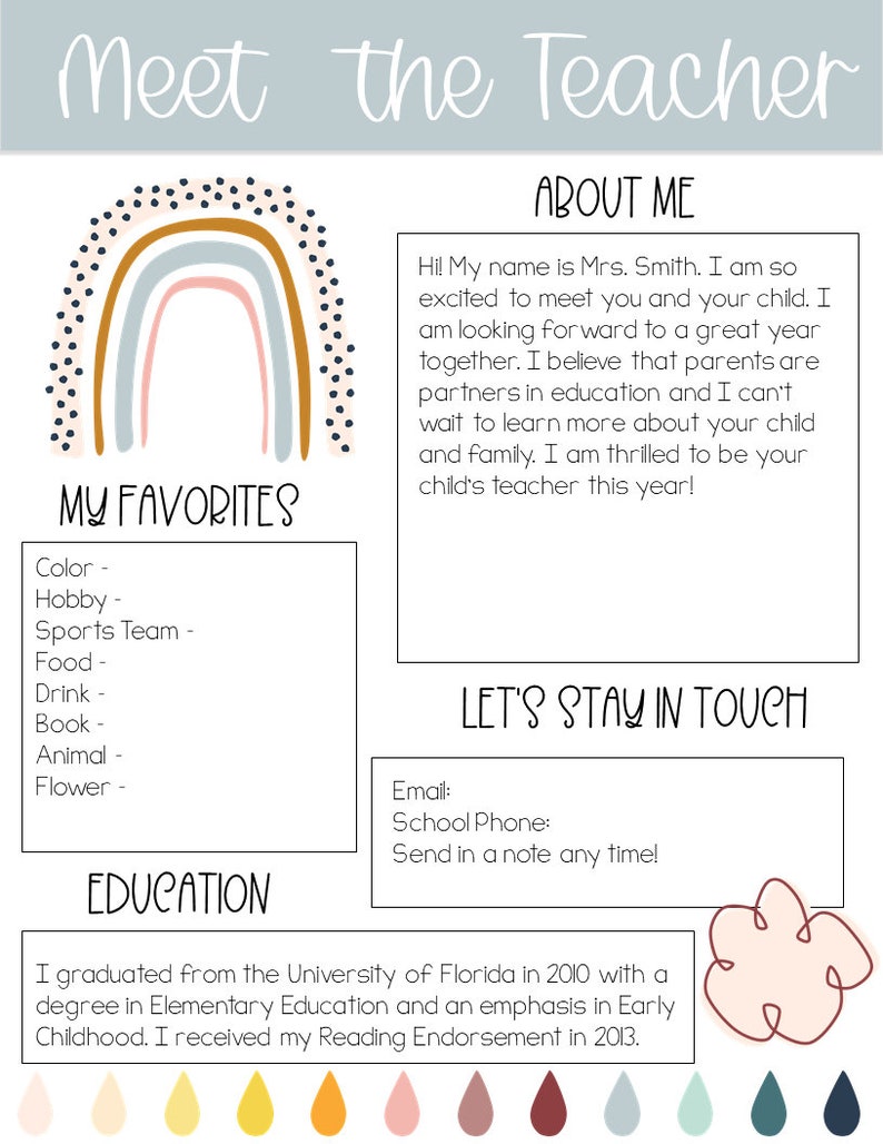 Editable Boho Rainbow Meet the Teacher Template - Etsy